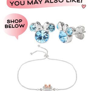 Disney Minnie Mouse Birthstone Jewelry, March Birth Month Pendant Necklace, Silver Plated, Aquamarine Blue Crystal