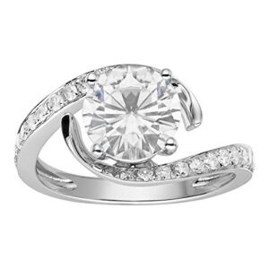 charles & colvard created moissanite 7.5mm round cut bypass engagement ring for women | 1.74 cttw dew | lab grown | solid 14k white gold with rhodium | size 9