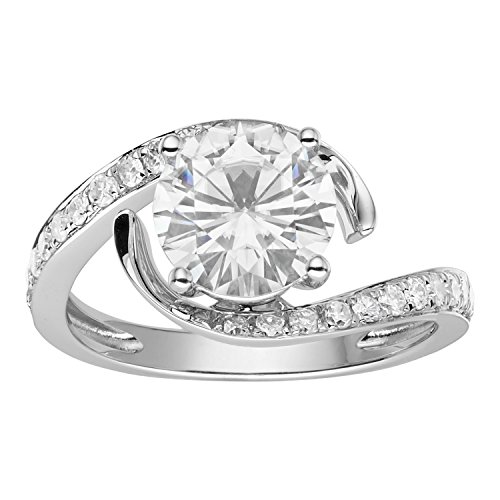 Charles & Colvard Created Moissanite 7.5mm Round Cut Bypass Engagement Ring for Women | 1.74 cttw DEW | Lab Grown | Solid 14K White Gold with Rhodium | Size 9