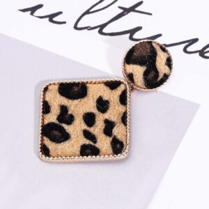 CEALXHENY Leopard Dangle Earrings for Women Statement Snakeskin Square Drop Earrings Disc Earring Studs Fashion Jewelry (A Leapard-Fur)