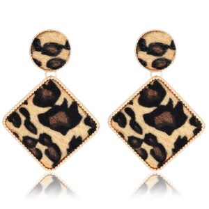 cealxheny leopard dangle earrings for women statement snakeskin square drop earrings disc earring studs fashion jewelry (a leapard-fur)