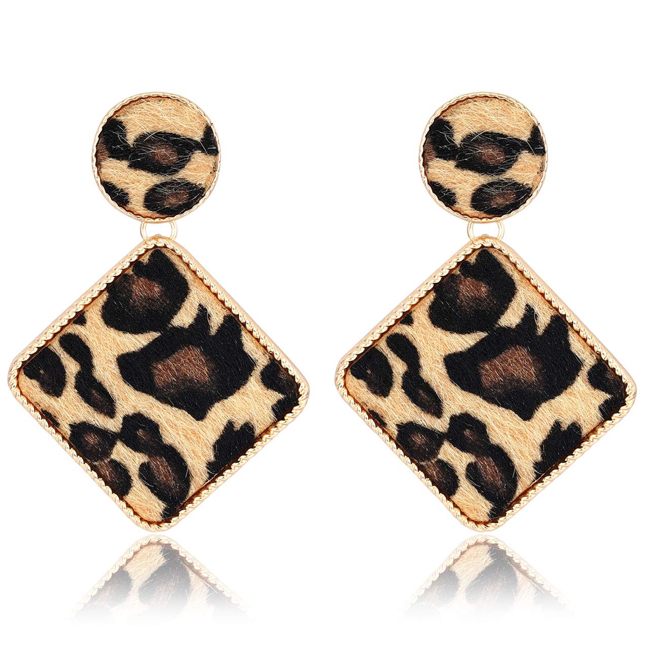 CEALXHENY Leopard Dangle Earrings for Women Statement Snakeskin Square Drop Earrings Disc Earring Studs Fashion Jewelry (A Leapard-Fur)