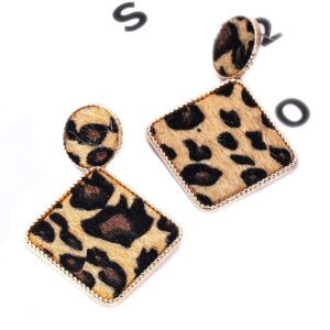 CEALXHENY Leopard Dangle Earrings for Women Statement Snakeskin Square Drop Earrings Disc Earring Studs Fashion Jewelry (A Leapard-Fur)