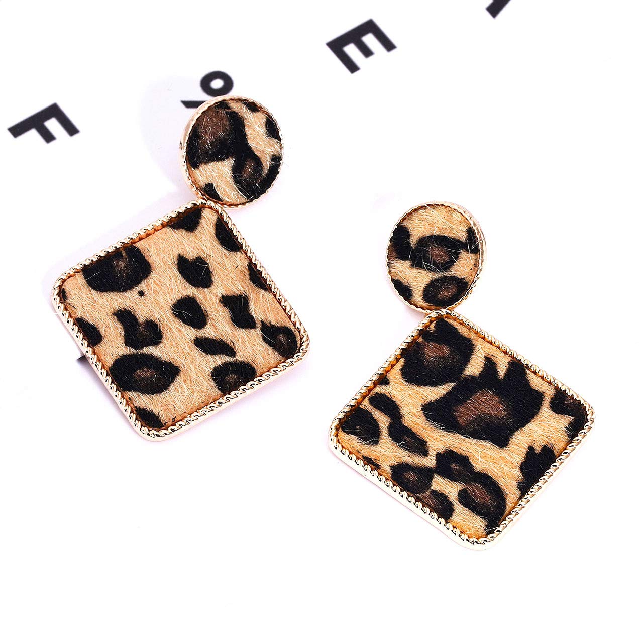 CEALXHENY Leopard Dangle Earrings for Women Statement Snakeskin Square Drop Earrings Disc Earring Studs Fashion Jewelry (A Leapard-Fur)