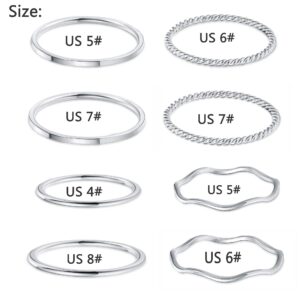 LOYALLOOK 8-14Pcs 1mm Stainless Steel Women's Plain Band Knuckle Stacking Midi Rings Comfort Fit Silver Tone