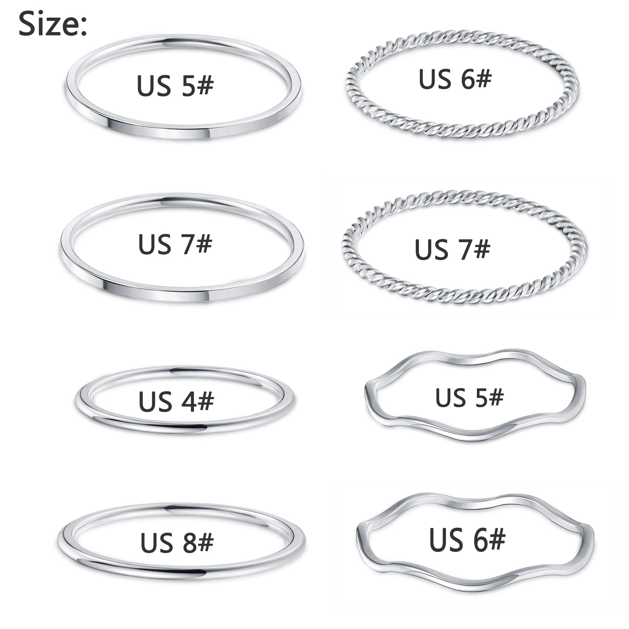 LOYALLOOK 8-14Pcs 1mm Stainless Steel Women's Plain Band Knuckle Stacking Midi Rings Comfort Fit Silver Tone