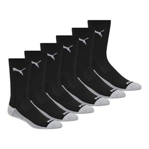 puma mens 6 pack crew socks, black/gray, 10 13 us