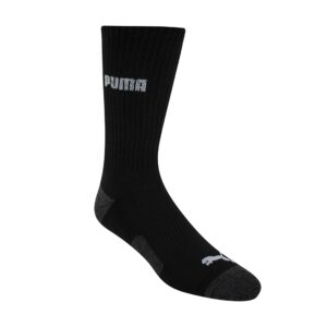 PUMA mens 6 Pack Crew Socks, Black/Grey Logo, 13-Oct US