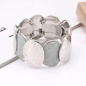 LENOOCLE Hammered Druzy Bracelet Silver Glitter Chunky Stretch Bracelet Statement Elastic Bracelet Bangle for Women Girls Christmas Jewelry Gifts(Silver)