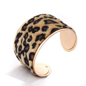 liao jewelry leopard cuff bracelet for women horse hair leather wide gold open bangle bracelets