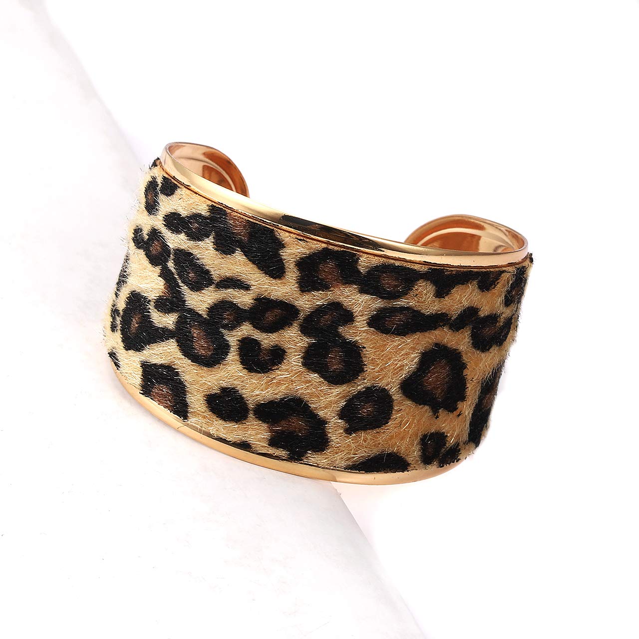 LIAO Jewelry Leopard Cuff Bracelet for Women Horse Hair Leather Wide Gold Open Bangle Bracelets