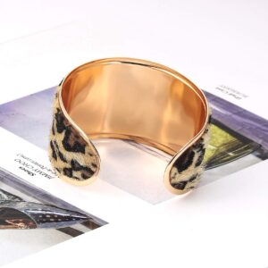 LIAO Jewelry Leopard Cuff Bracelet for Women Horse Hair Leather Wide Gold Open Bangle Bracelets