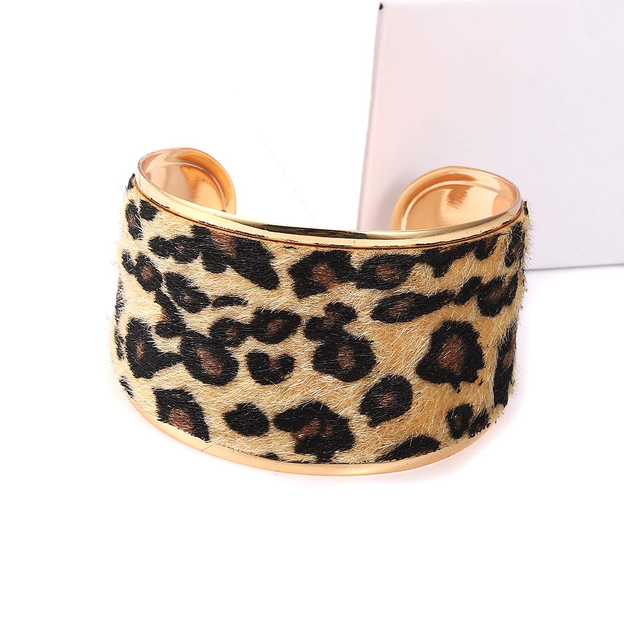 LIAO Jewelry Leopard Cuff Bracelet for Women Horse Hair Leather Wide Gold Open Bangle Bracelets