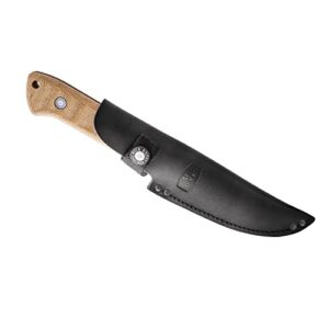 Buck Knives 104 Compadre Camp Knife with 4-1/2" Cobalt Grey Cerakote Coated 5160 Steel Fixed Blade, Natural Micarta Handle, Genuine Leather Sheath Included