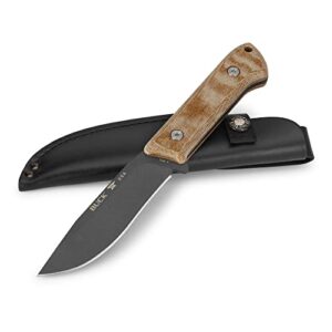 Buck Knives 104 Compadre Camp Knife with 4-1/2" Cobalt Grey Cerakote Coated 5160 Steel Fixed Blade, Natural Micarta Handle, Genuine Leather Sheath Included