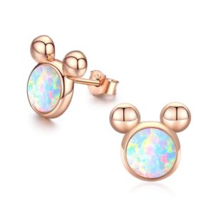 cuoka mouse earrings 925 sterling silver rose gold mouse stud earring,animal opal mouse pierced earrings jewelry for women