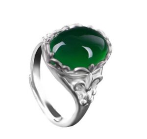 aimys 925 silver green agate crystal ring emerald vintage inlaid chalcedony index finger opening adjustable female ring