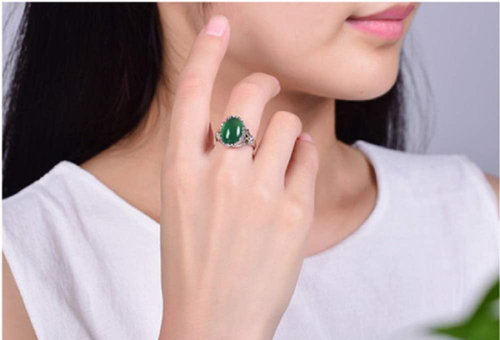 Aimys 925 Silver Green Agate Crystal Ring Emerald Vintage Inlaid Chalcedony Index Finger Opening Adjustable Female Ring