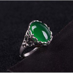 Aimys 925 Silver Green Agate Crystal Ring Emerald Vintage Inlaid Chalcedony Index Finger Opening Adjustable Female Ring