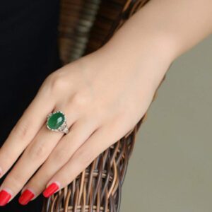 Aimys 925 Silver Green Agate Crystal Ring Emerald Vintage Inlaid Chalcedony Index Finger Opening Adjustable Female Ring