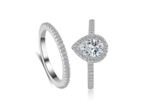 classic bridal ring set 0.75 ct pear cut teardrop halo ring eternity infinity band size 4-9 half sizes (silver, 5.5)