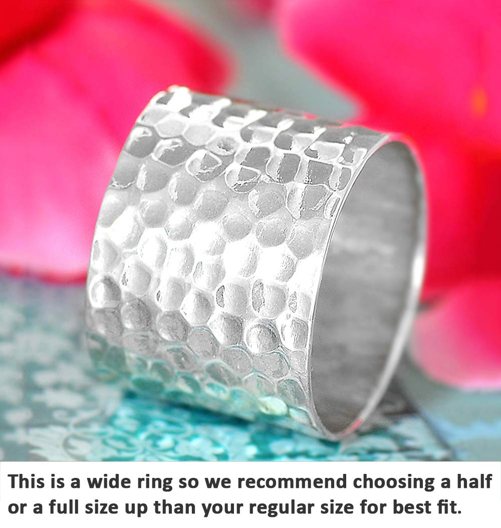 Boho-Magic 925 Sterling Silver Band Ring for Women | Cool Plain Simple Cuff Ring | Hammered Wide Statement Jewelry | Size 6-9 | Gift Box Bonus (8)