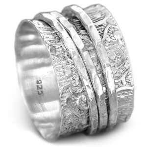 boho-magic 925 sterling silver spinner ring for women | 3 spinning rings bands | fidget meditation anxiety | wide statement chunky jewelry size 7-9 (8)