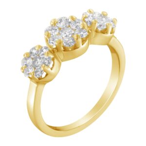 original classics 14k yellow gold 1-1/4 cttw brilliant cut diamond three round floral clusters engagement or fashion ring (h-i color, si2-i1 clarity) - size 6-1/2