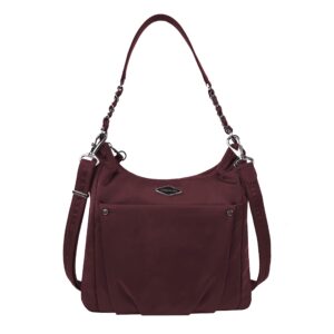 travelon hobo crossbody bag, wine, 13 x 11 x 3