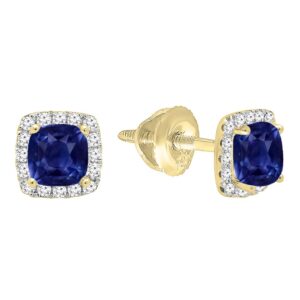 dazzlingrock collection each 4 mm cushion blue sapphire & round white diamond ladies halo stud earrings, 10k yellow gold