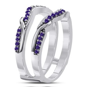 DS Jewels 0.35 CT Created Amethyst Round 14K Gold Plated Alloy Ladies Anniversary Wedding Band Enhancer Guard Jacket Ring