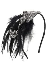 babeyond 1920s flapper headband accessories roaring 20s feather hair band vintage gatsby party accessories (silver)