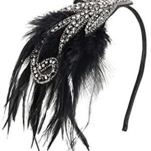 BABEYOND 1920s Flapper Headband Accessories Roaring 20s Feather Hair Band Vintage Gatsby Party Accessories (Silver)