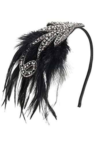 BABEYOND 1920s Flapper Headband Accessories Roaring 20s Feather Hair Band Vintage Gatsby Party Accessories (Silver)