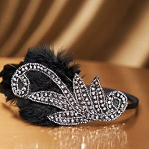 BABEYOND 1920s Flapper Headband Accessories Roaring 20s Feather Hair Band Vintage Gatsby Party Accessories (Silver)