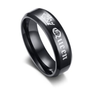 stainless steel his queen ring bands for her promise black,gold,size 7