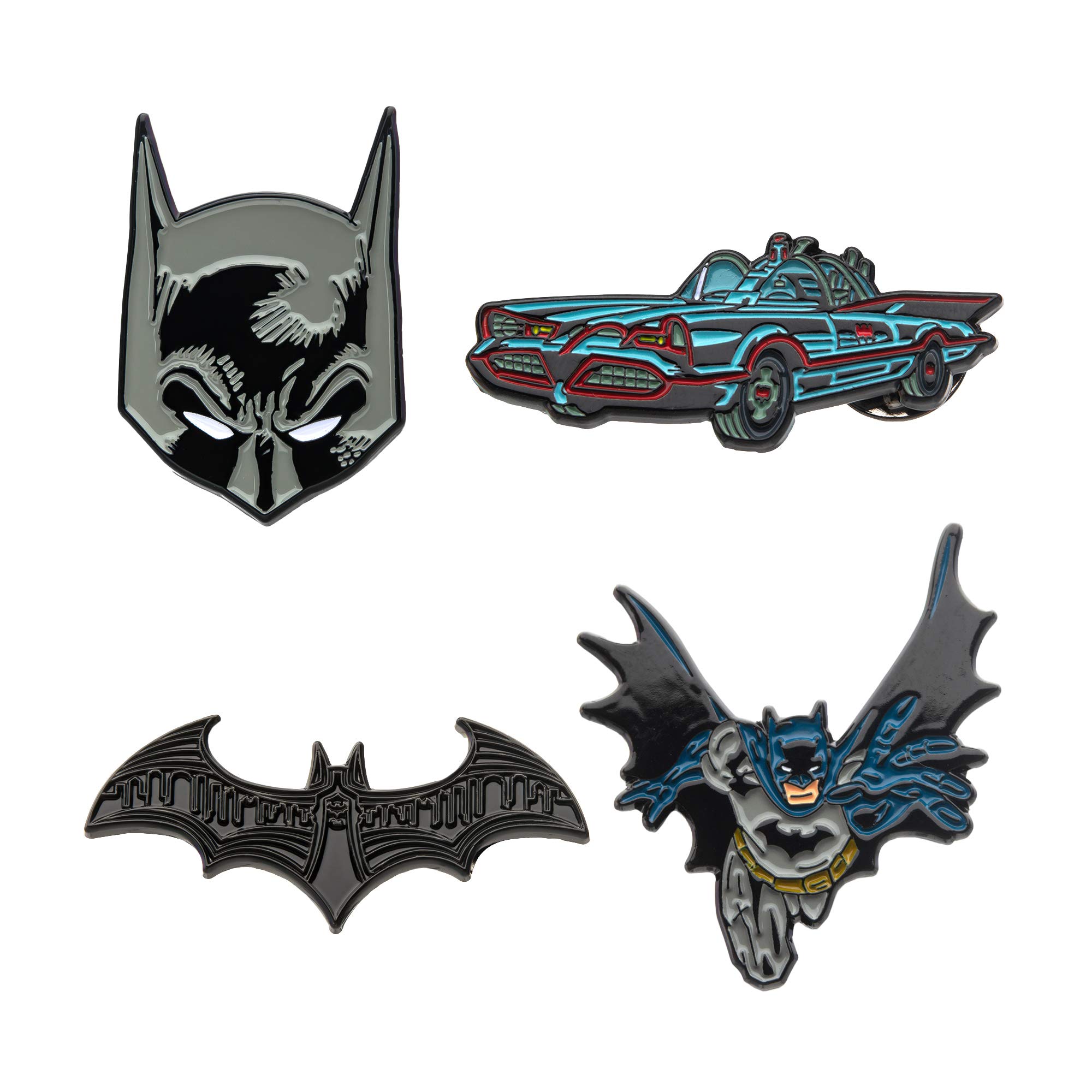 Officially Licensed DC Comics Unisex Adult Batman Enamel Lapel Pin Set (4 piece), Grey, One Size