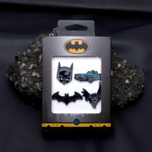 Officially Licensed DC Comics Unisex Adult Batman Enamel Lapel Pin Set (4 piece), Grey, One Size