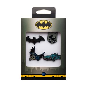 Officially Licensed DC Comics Unisex Adult Batman Enamel Lapel Pin Set (4 piece), Grey, One Size