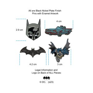 Officially Licensed DC Comics Unisex Adult Batman Enamel Lapel Pin Set (4 piece), Grey, One Size