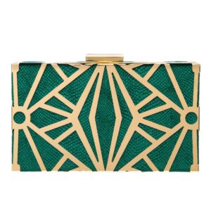 cariedo women evening bag elegant clutch purse exquisite velvet metal hollow out handbags prom wedding party (green)