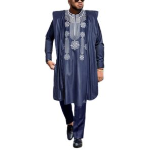 hd african apparel agbada clothing embroidery dashiki shirts and pants 3 pieces outfits for men blue 3xl