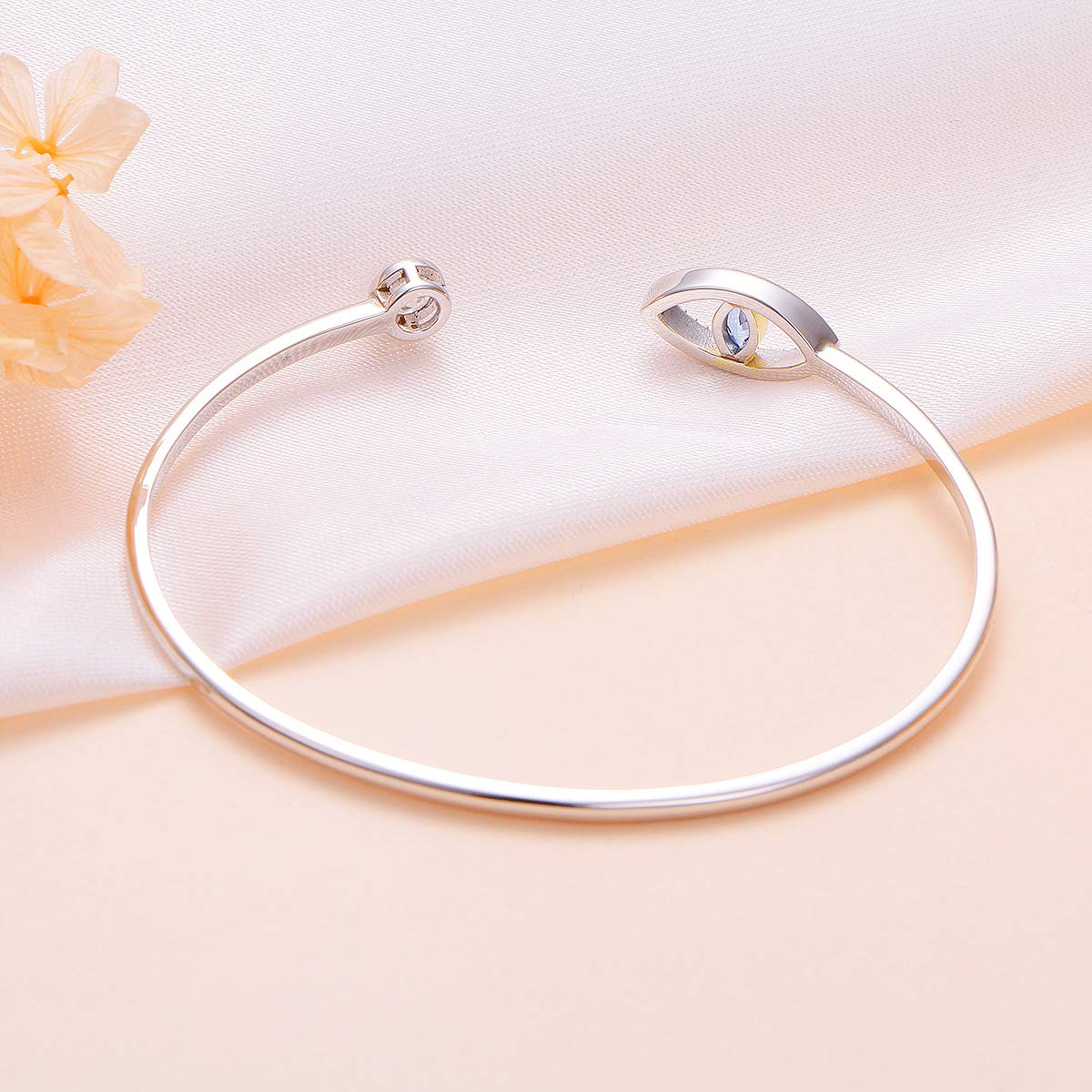 DAOCHONG Symbolic Evil Eye Bracelet 925 Sterling Silver Double End Cuff Evil Eye Bangle Bracelet for Women Protection Jewelry Christmas Gift