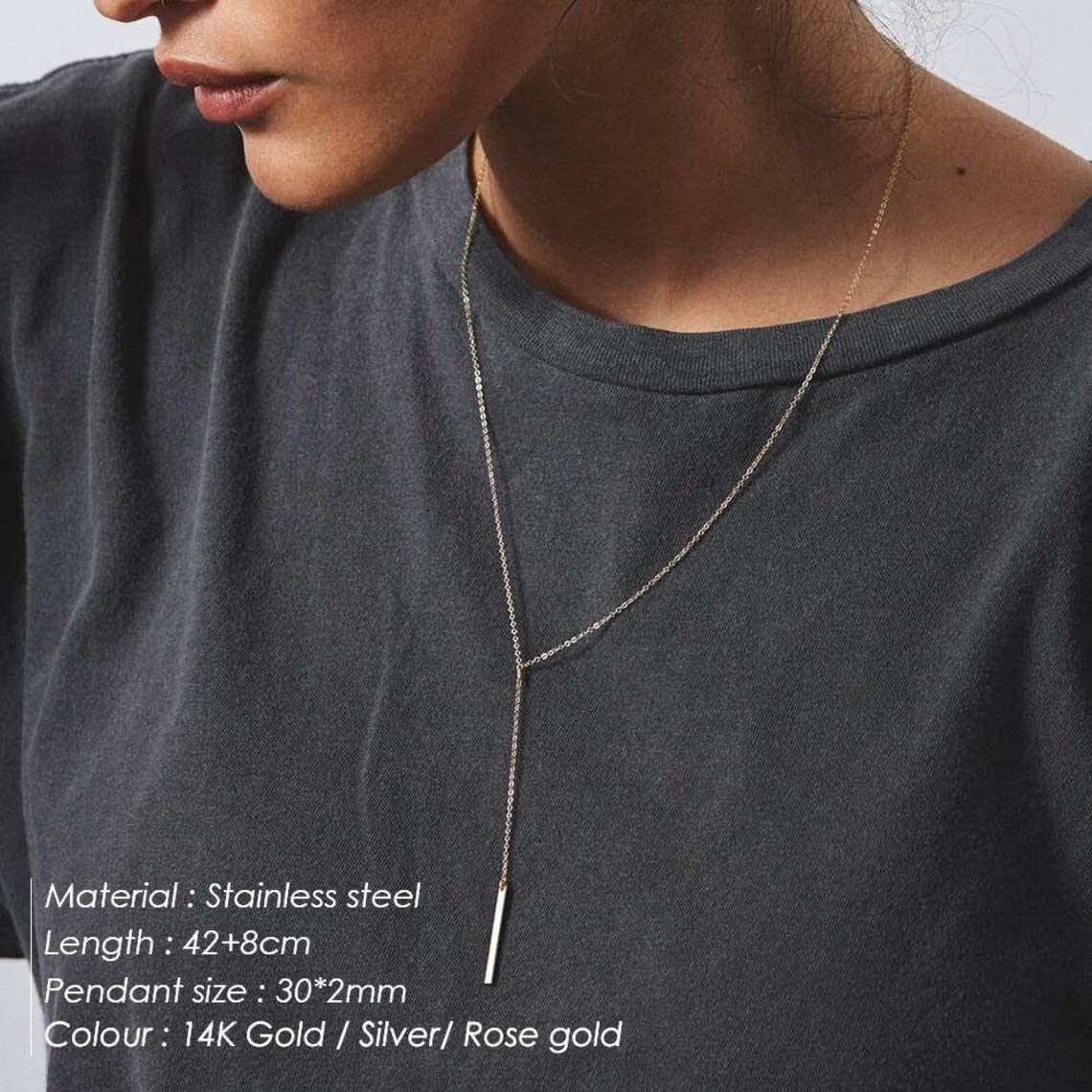 itianxi GoldY Shaped Dainty Necklace 18K Gold Plated Cute Bar Drop Vertical Handmade Delicate Boho Baton Minimalist Chain Simple Lariat Pendant Necklace for Women