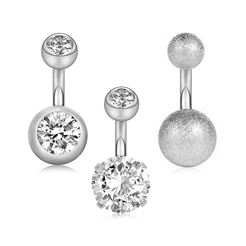 Gnoliew 14G 6mm 1/4 Inch Short Belly Button Rings 316L Surgical Steel Navel Rings 3PCS (A,Steel)