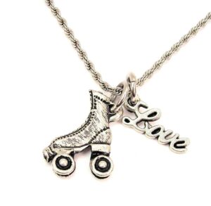 chubbychicocharms roller skate stainless steel rope chain necklace with white crystal accent