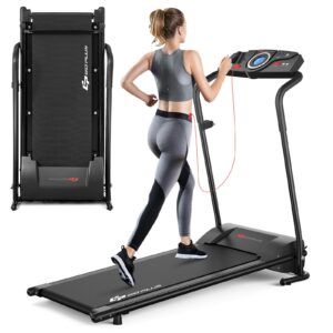 goplus compact folding treadmill for home, electric walking running machine, low noise, built-in 2 workout modes and 12 programs, with display