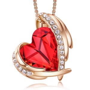 cde love heart pendant necklaces for women silver tone rose gold tone birthstone christmas jewelry gifts for women birthday/anniversary day/valentine's day (crystals, rose gold plated-01 & 07-january & july ruby red siam garnet)