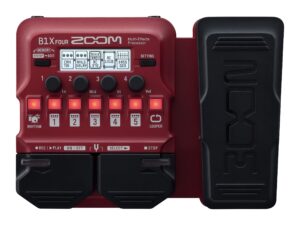 zoom b1x four bass multi-effects processor with expression pedal, with 70+ built-in effects, amp modeling, looper, rhythm section, tuner, battery powered