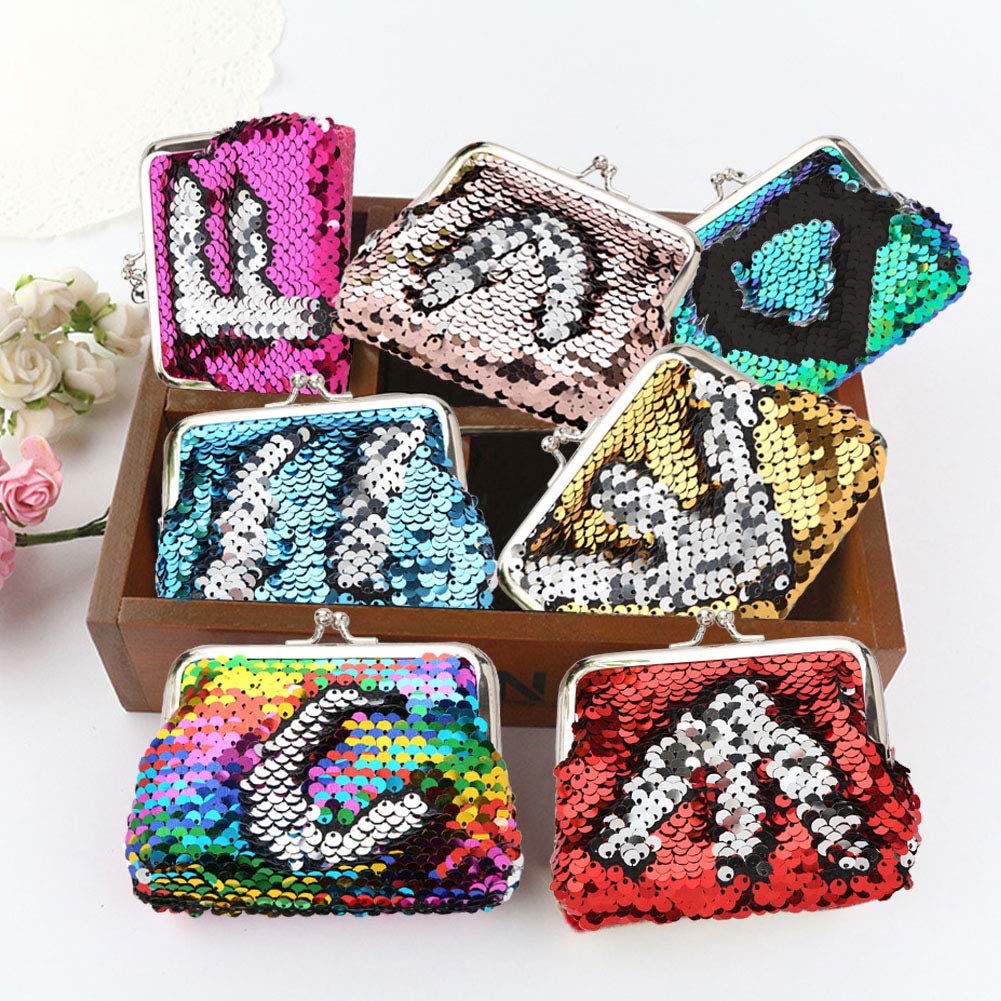 LOVESTOWN Sequin Coin Purses, 6 Pcs Sequins Mini Wallets Glitter Reversible Magic Flip Sequins Purses for Kids Party Favors Gifts